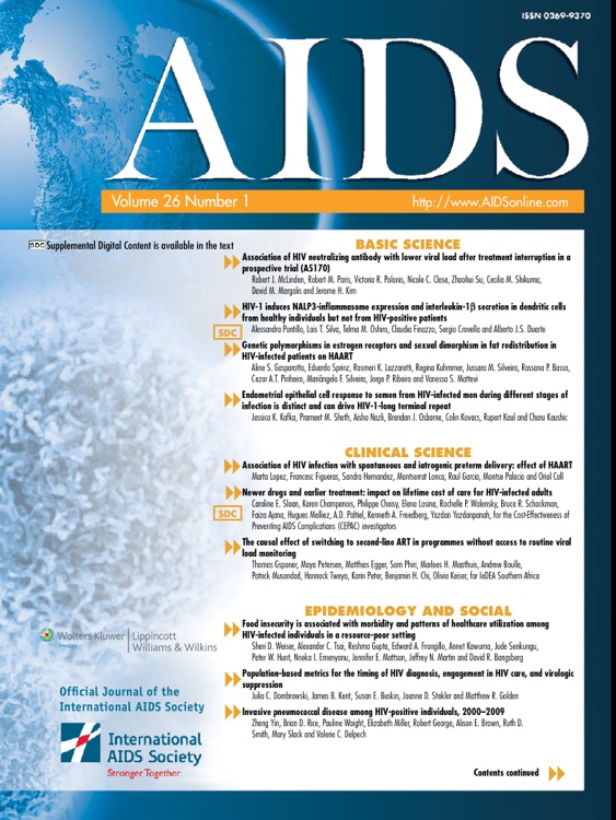 AIDS Journal by Wolters Kluwer Health Lippincott Williams & Wilkins