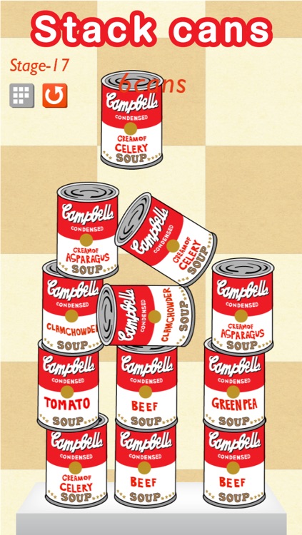 Stack soup cans by Takeshi Segawa
