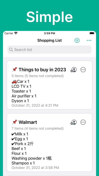 Shopping List Grocery list app by Jack Xuan