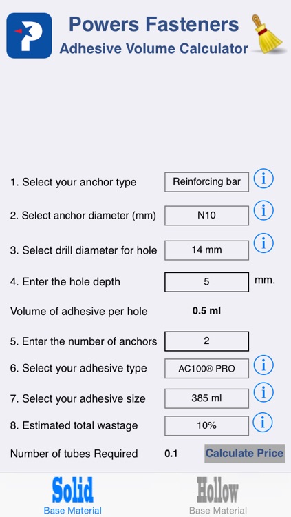 Adhesive Volume Calculator by TopOfStack Software