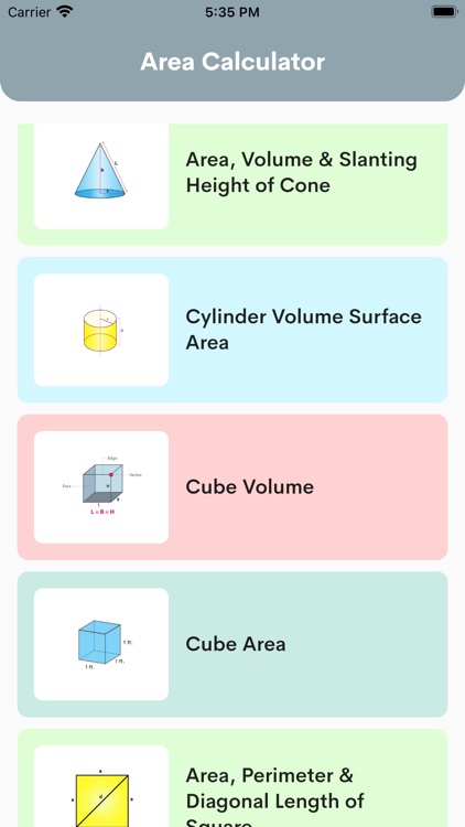 Area & volume calculators by Kantaben Gorasiya